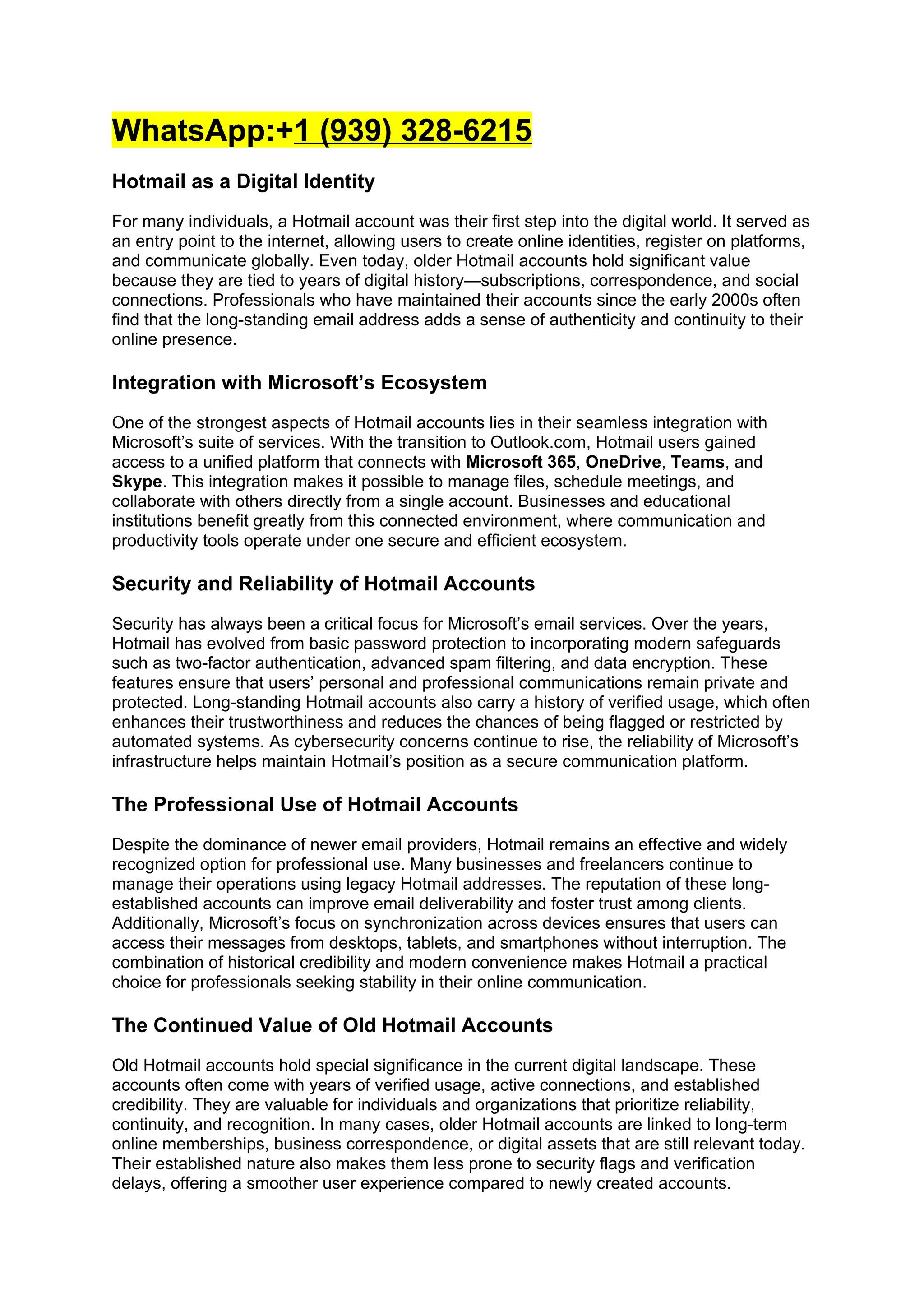 Price of buying Hotmail accounts for business support.docx