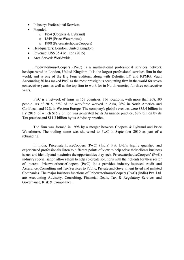 Business Case Study on PricewaterhouseCoopers (PwC) | PDF