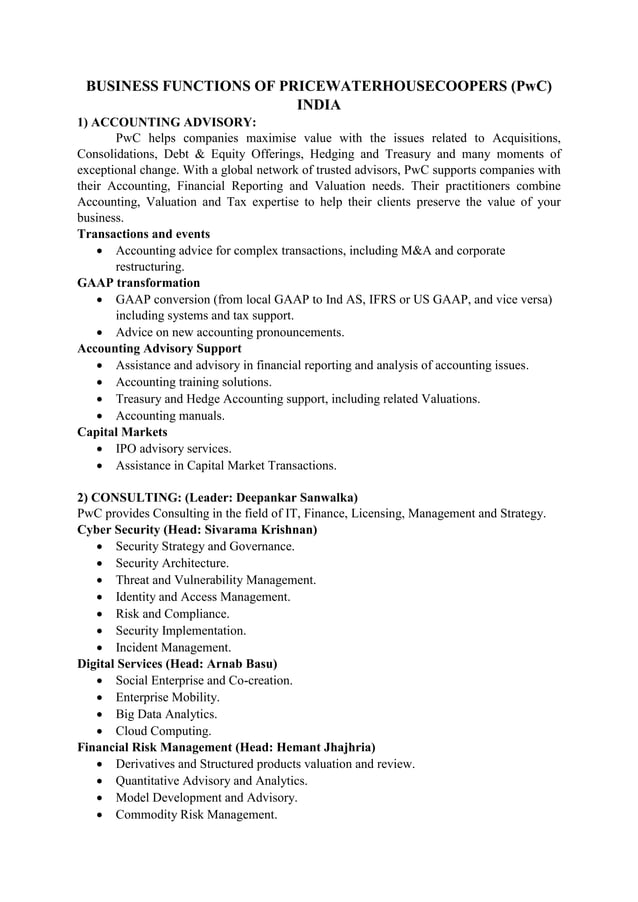 Business Case Study on PricewaterhouseCoopers (PwC) | PDF