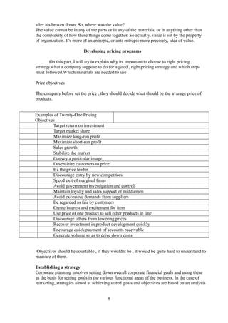 Organizing the pricing strategy of a company | PDF