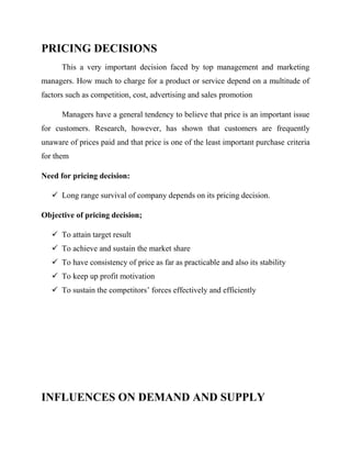 Pricing decision report with introduction to conclusion | DOCX