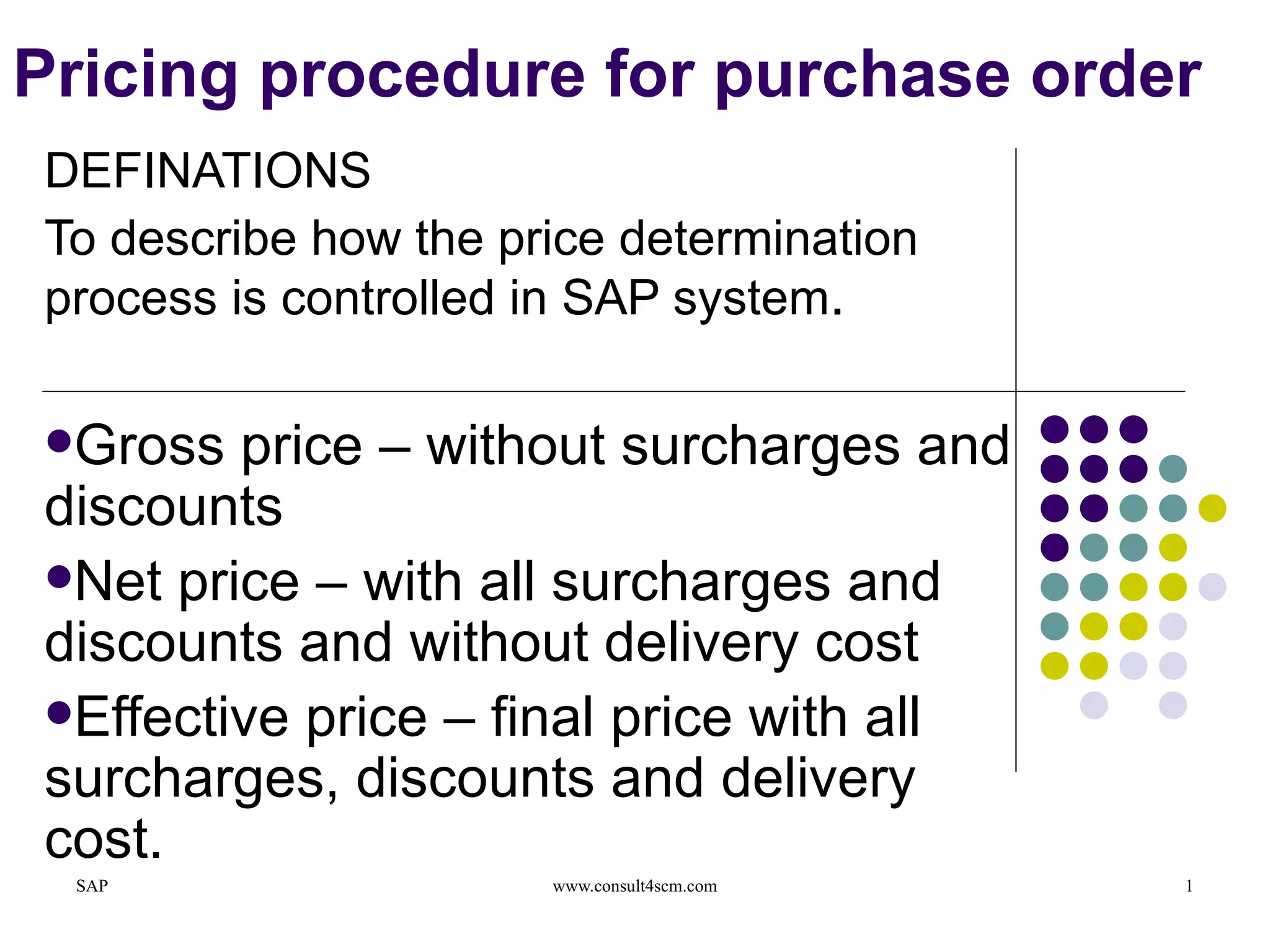 Pricing Procedure For Purchase Order | PPT