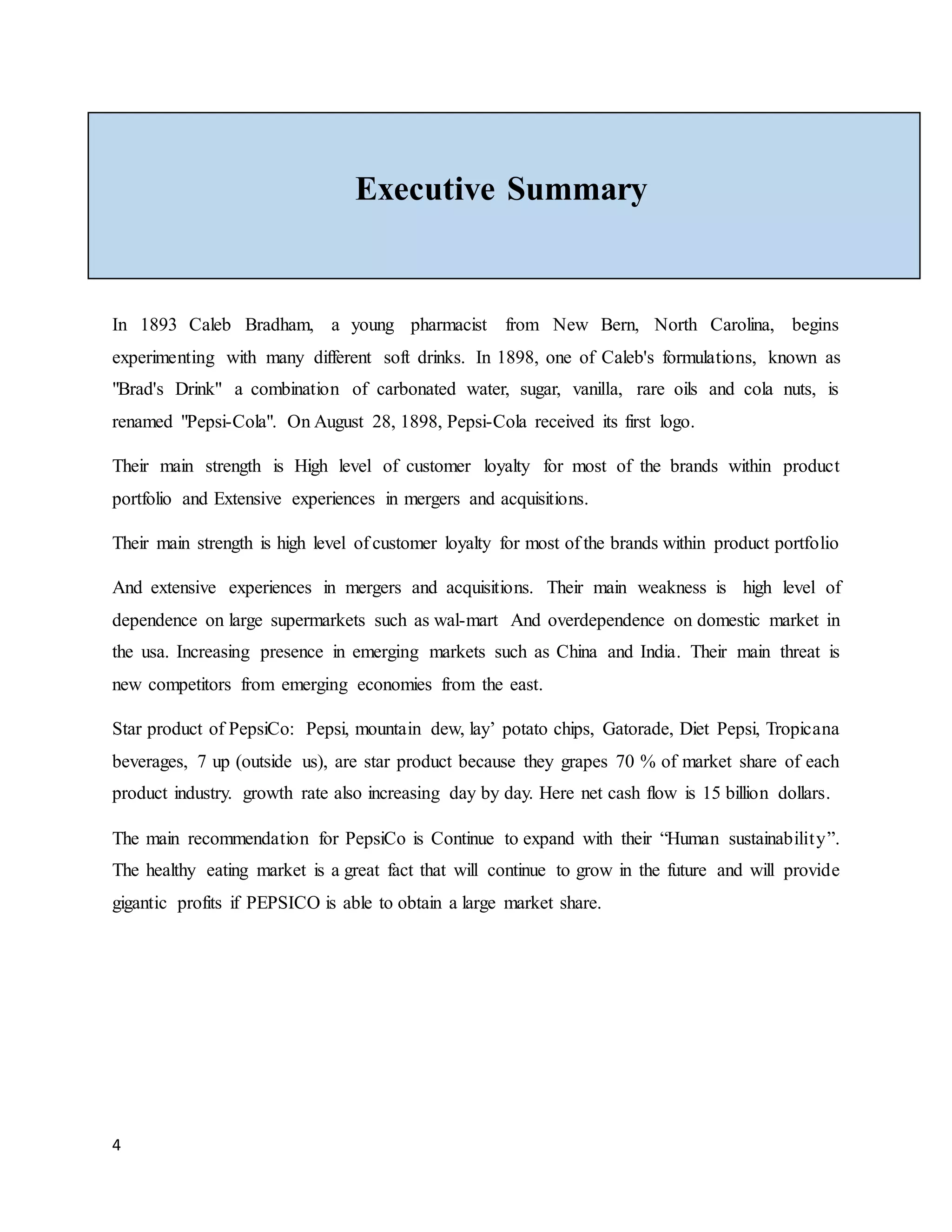 Pricipal of management full report about pepsico | DOCX