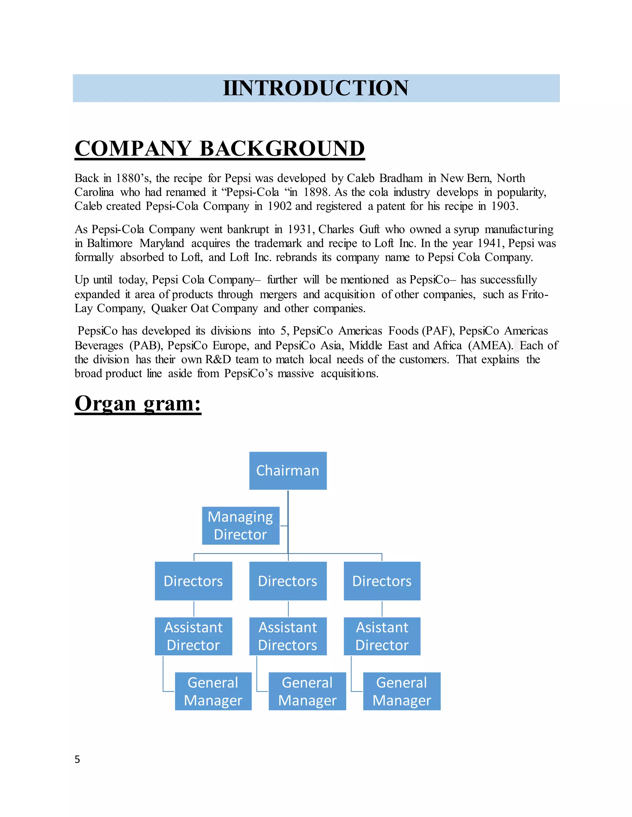 Pricipal of management full report about pepsico | DOCX