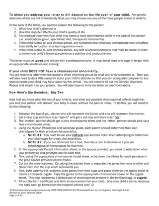 Pride And Joy Human Genetics Activity 2008 2009 | DOC | Special Needs ...