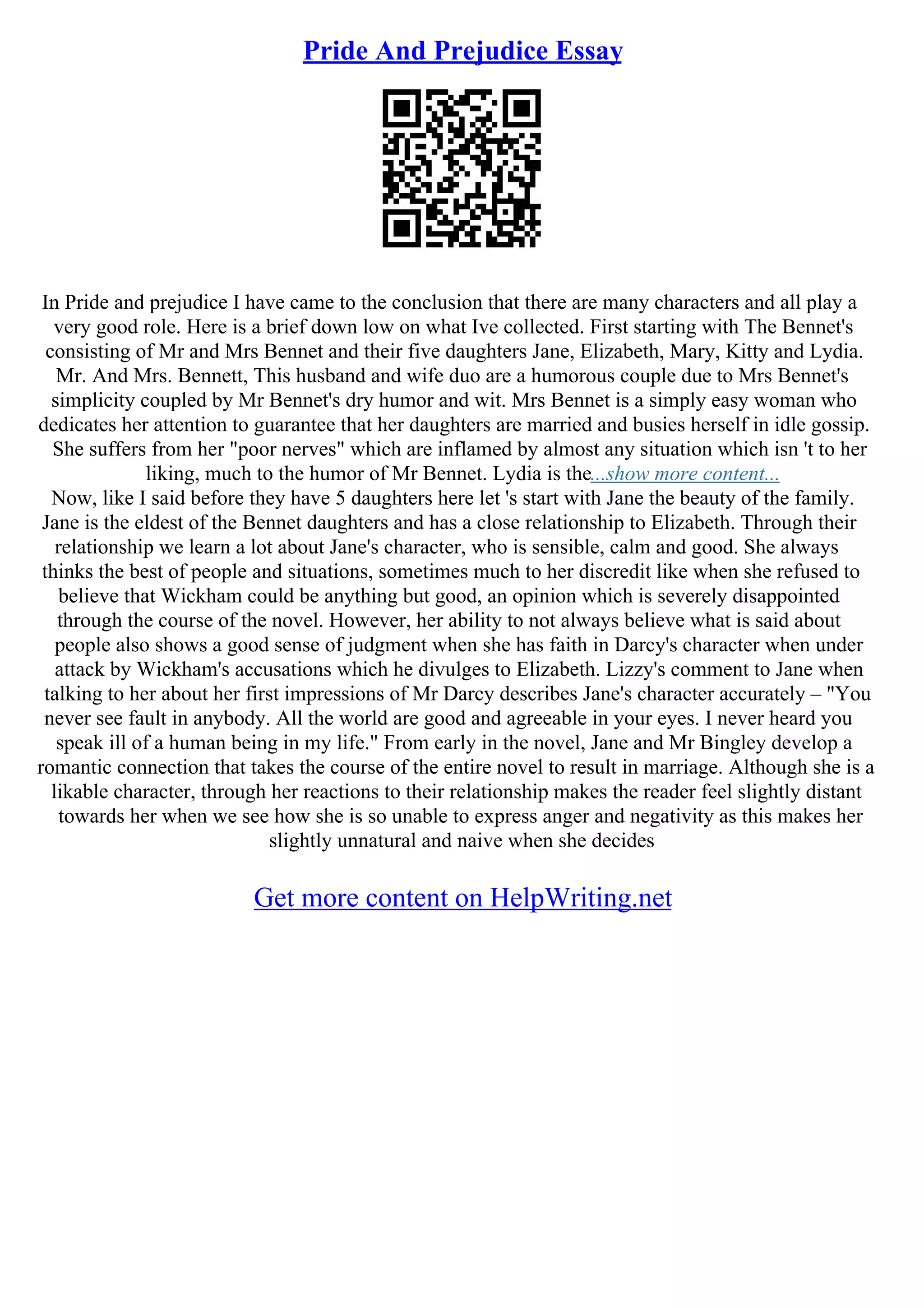 Pride And Prejudice Critical Essay | PDF