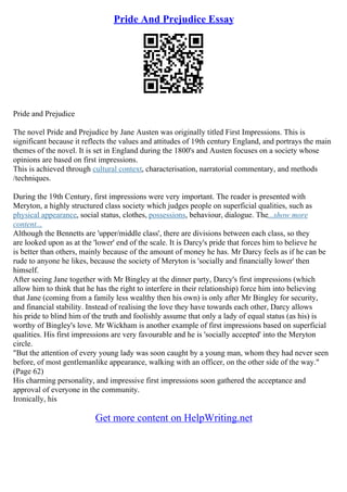 Pride And Prejudice Critical Essay | PDF