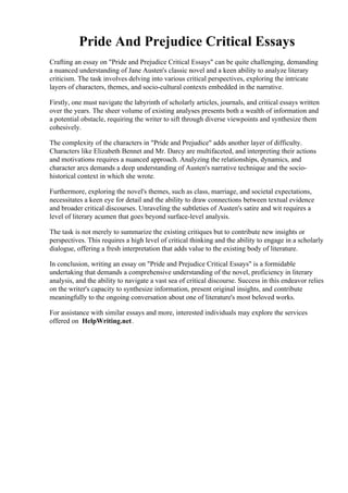 Pride And Prejudice Critical Essays. Pride and Prejudice Book Report ...