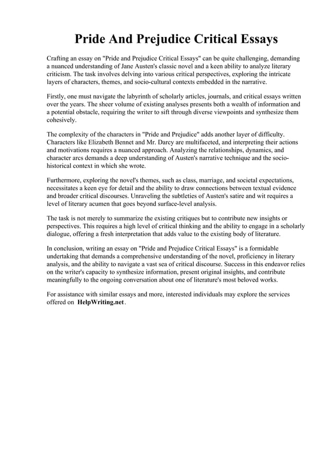 Pride And Prejudice Critical Essays. Pride and Prejudice Book Report ...