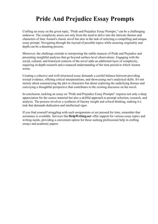 Pride And Prejudice Essay Prompts | PDF | Education