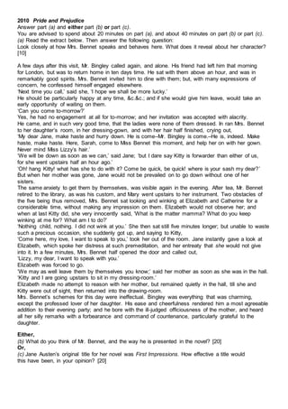 Pride and Prejudice: past questions WJEC Unit 2b | PDF