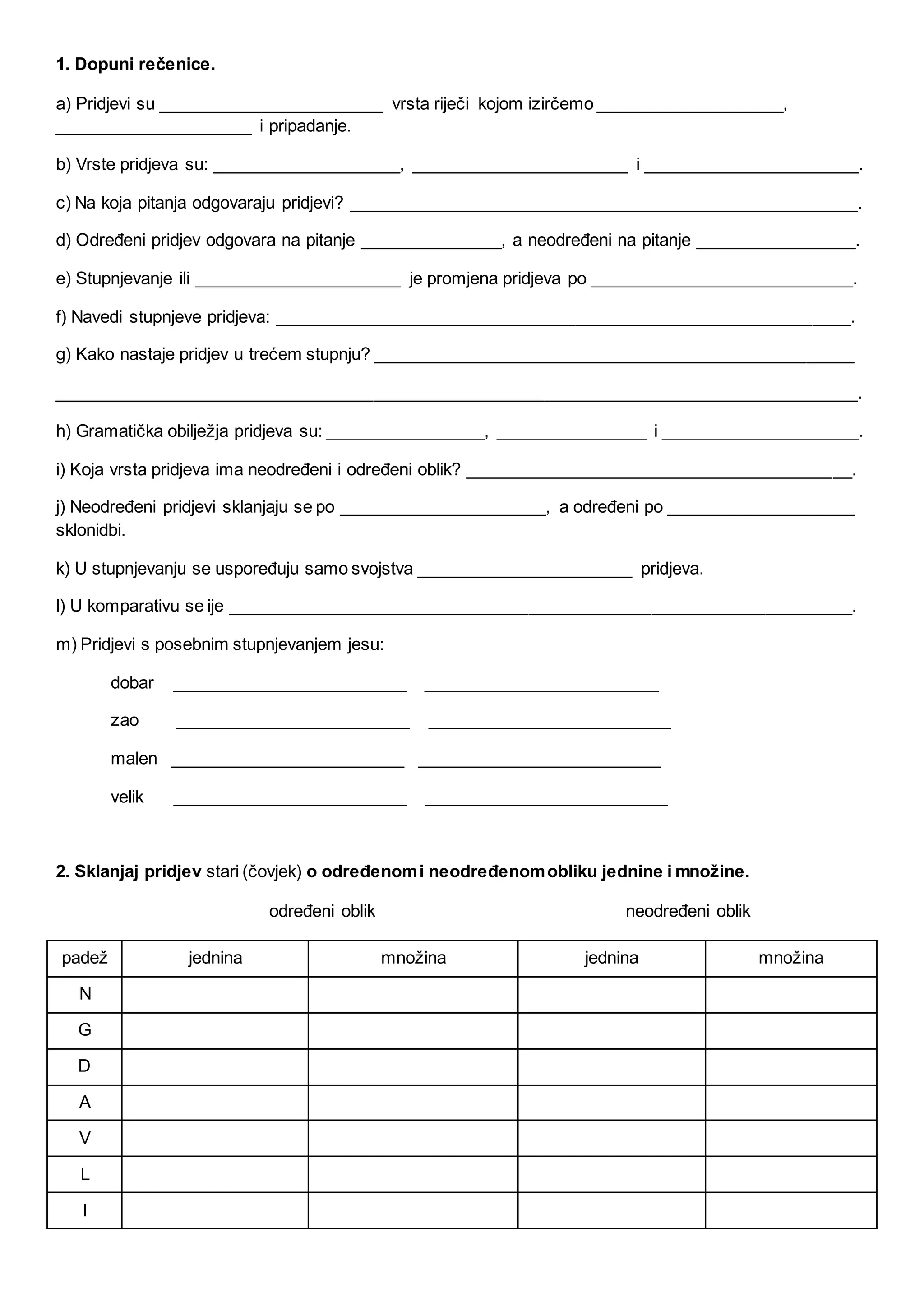 Pridjevi - zadaci | DOCX