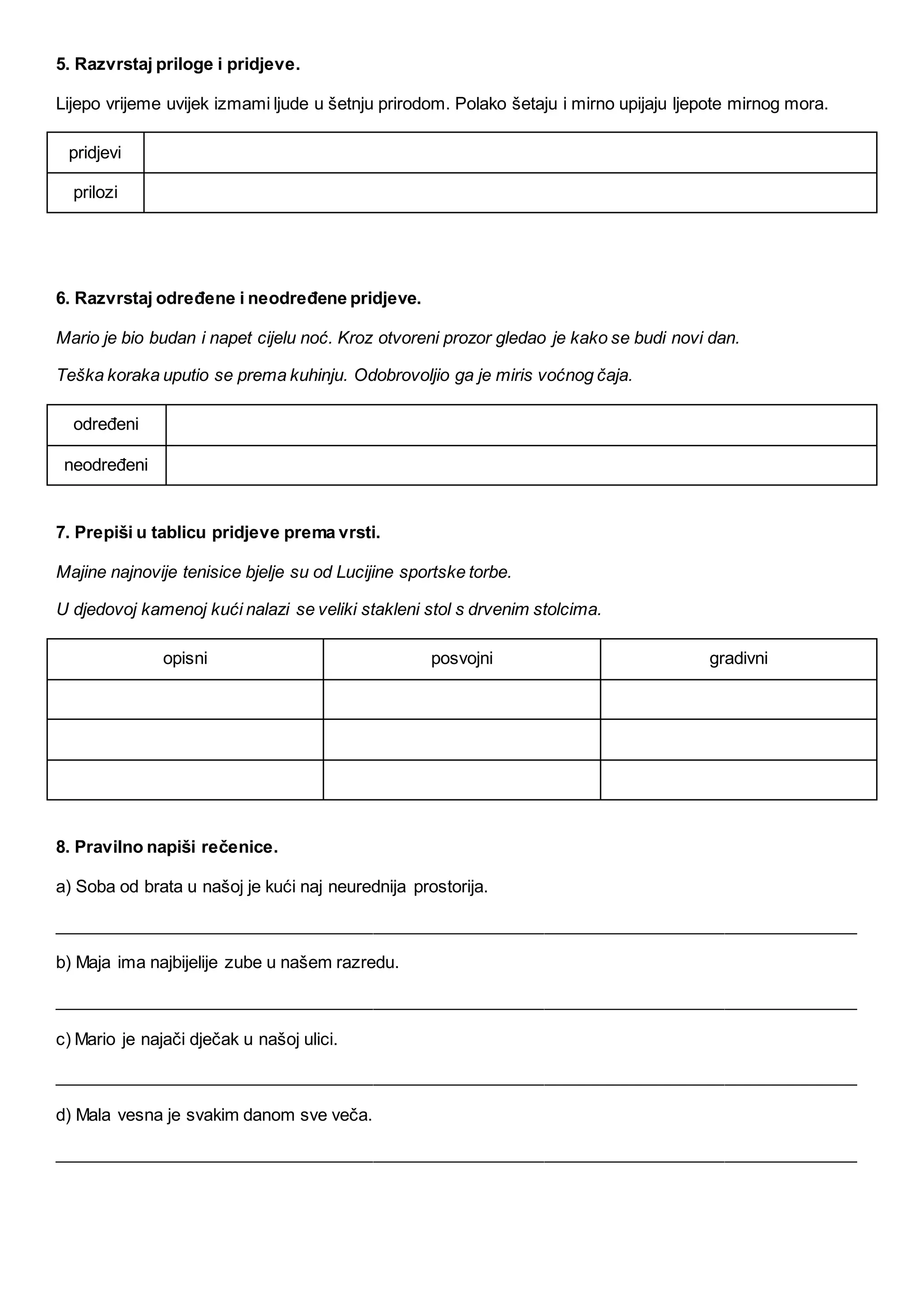 Pridjevi - zadaci | DOCX