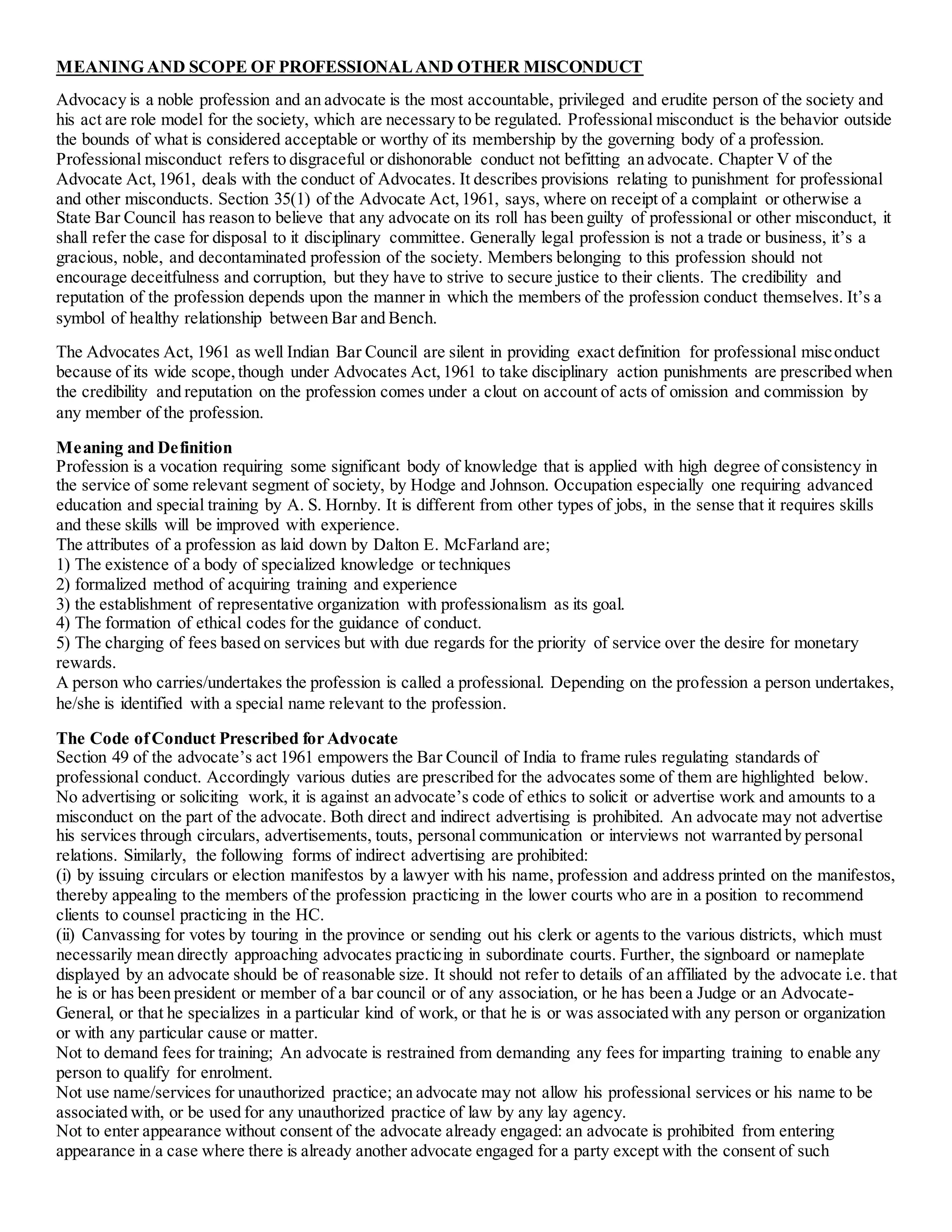 Prof. ethics assignmnt (advocate act) | DOCX