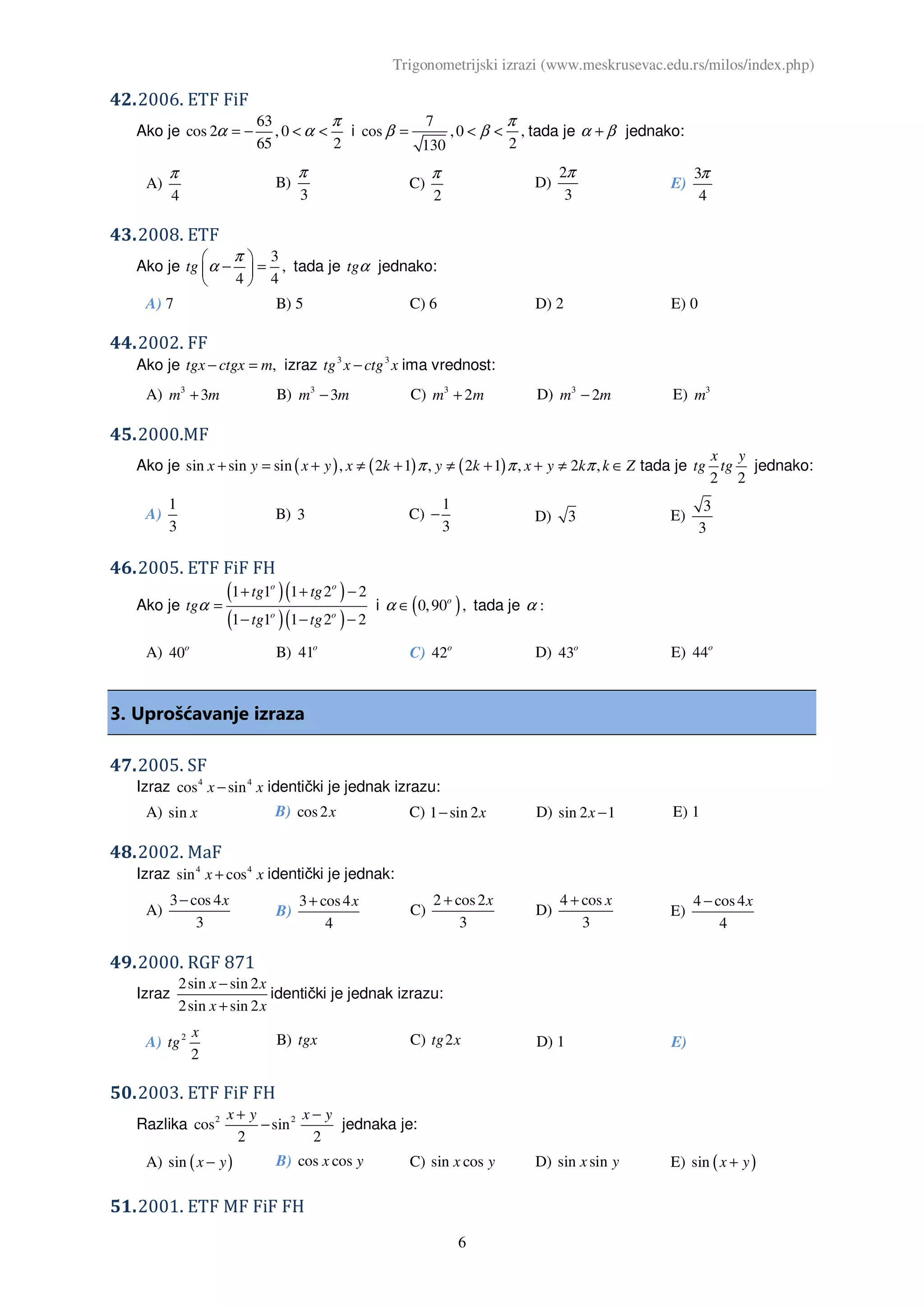 Prijemni trigonometrijski-izrazi | PDF