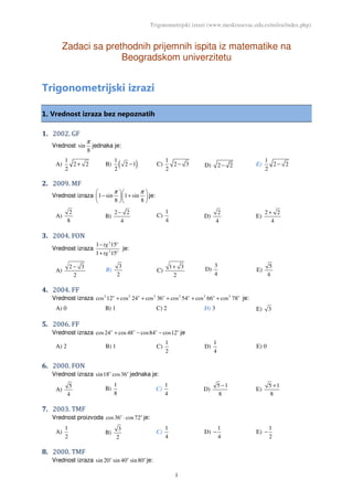 Prijemni trigonometrijski-izrazi | PDF