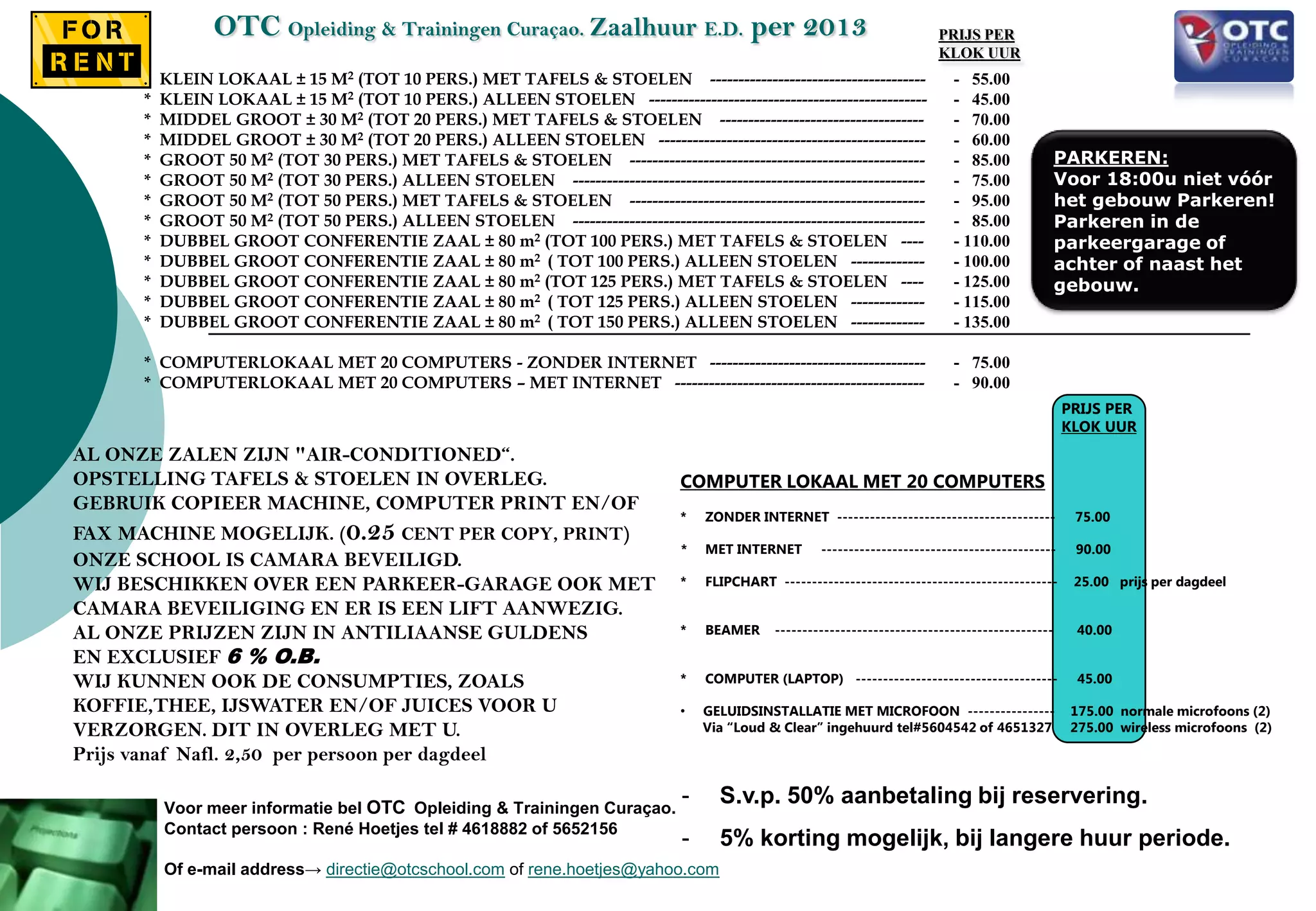 Prijslijst zaalhuur bij otc opleiding & trainingen curacao 2014 laatste ...