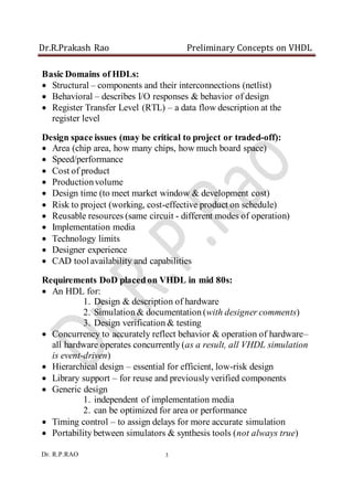 Prilimanary Concepts of VHDL by Dr.R.Prakash Rao | DOCX | Programming Languages | Computing