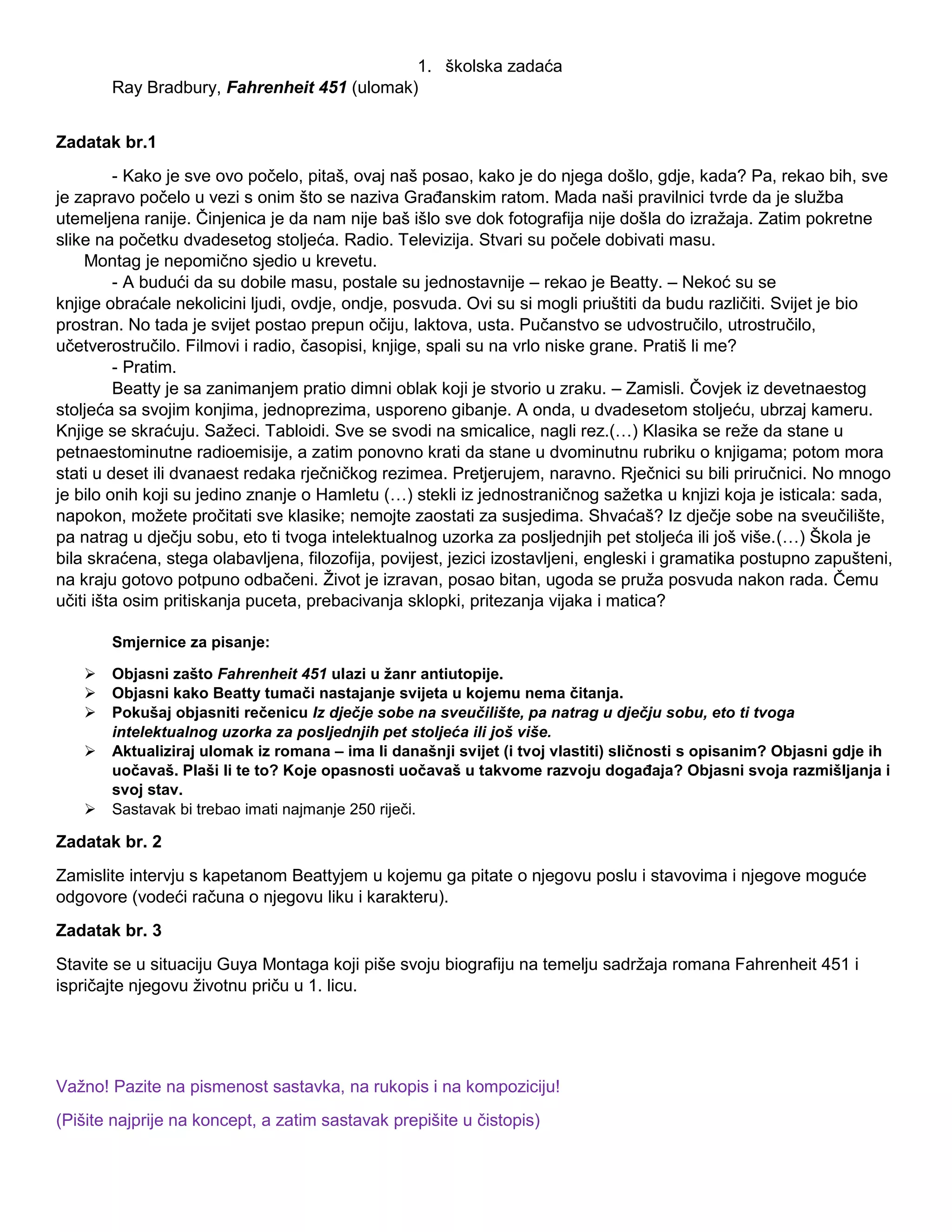 Prilog 2, 1. školska zadaća, Ray Bardbury, Fahrenheit 451.docx
