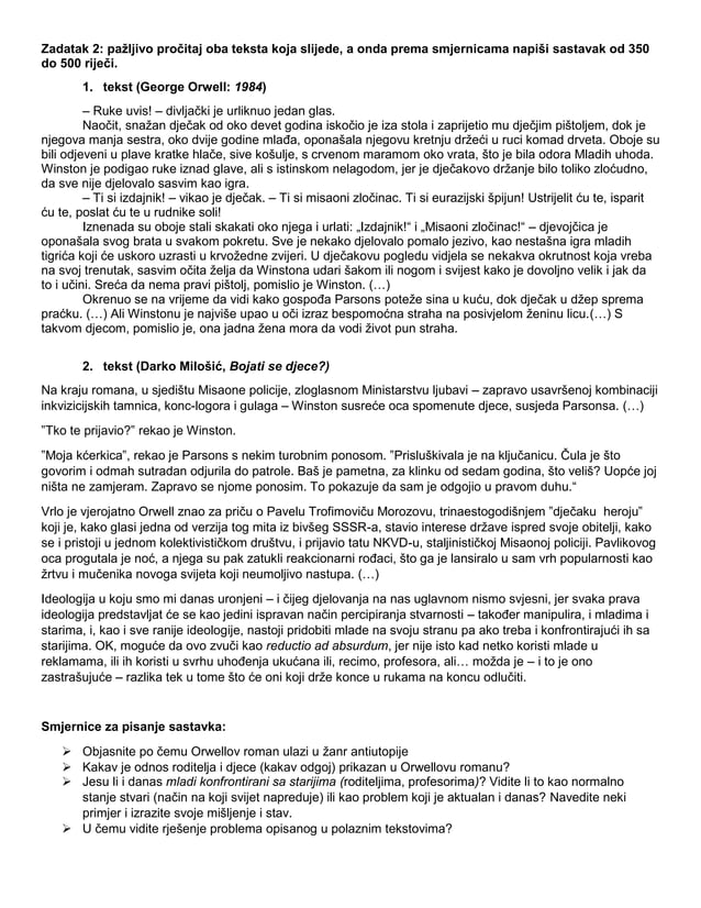 Prilog 4, George Orwell, smjernice za pisanje sastavka na temu ulomka iz romana | PDF