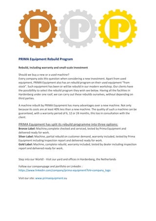 Prima Equipment Rebuild Program | PDF