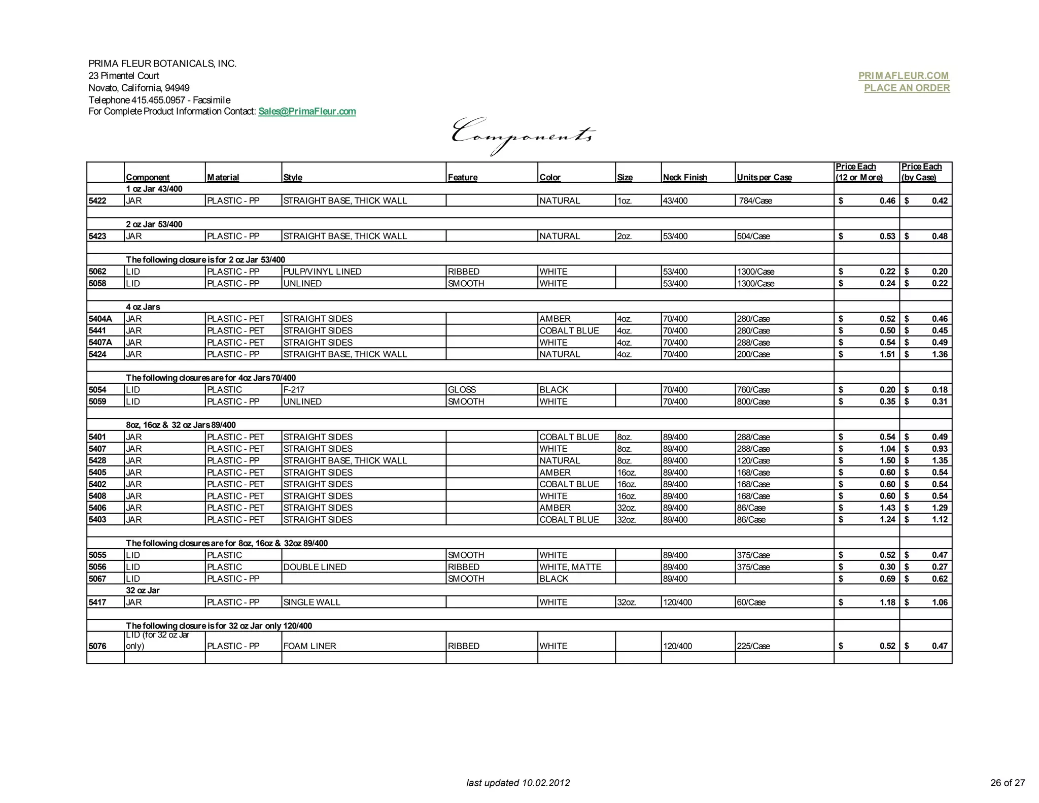 Primafleur main pricesheet | PDF