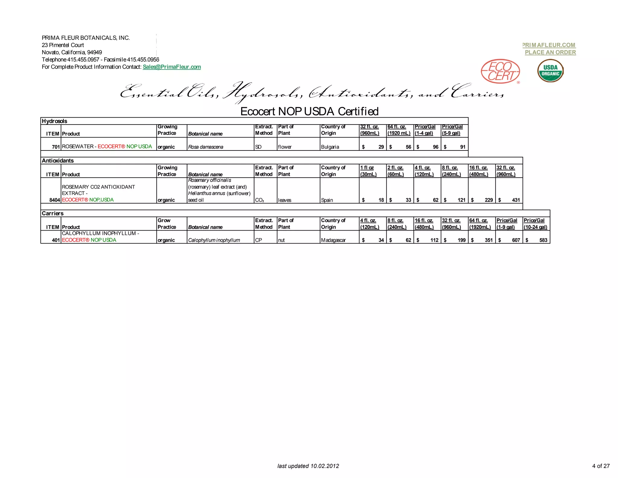Primafleur main pricesheet | PDF
