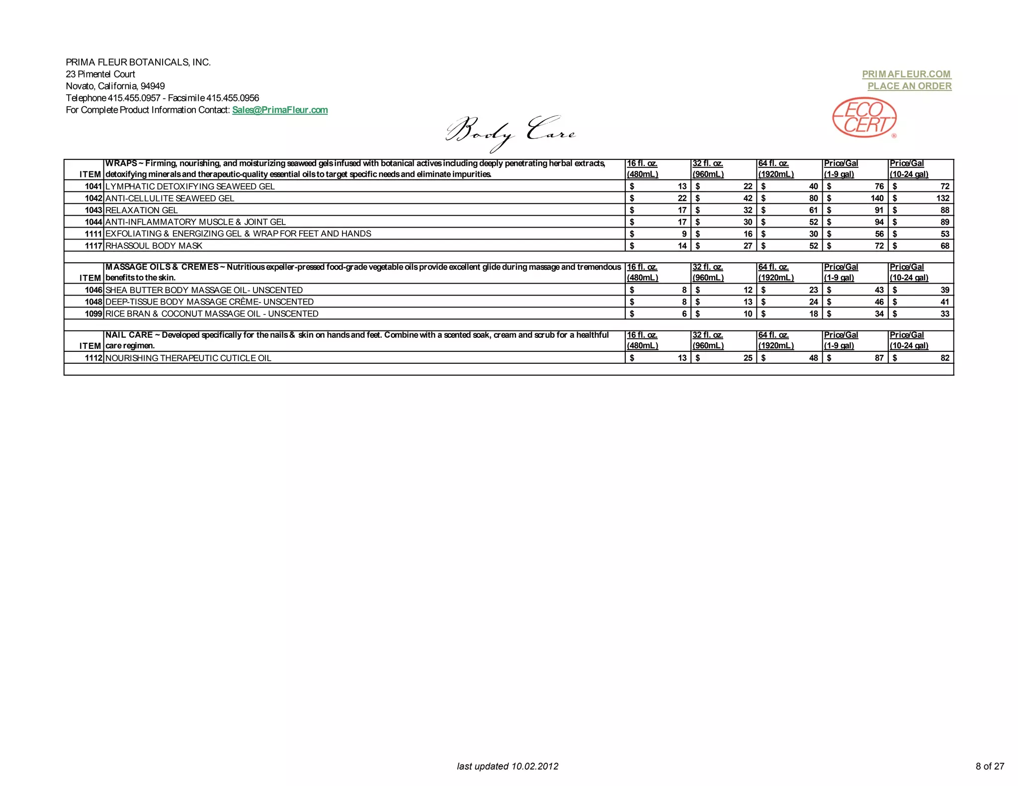 Primafleur main pricesheet | PDF
