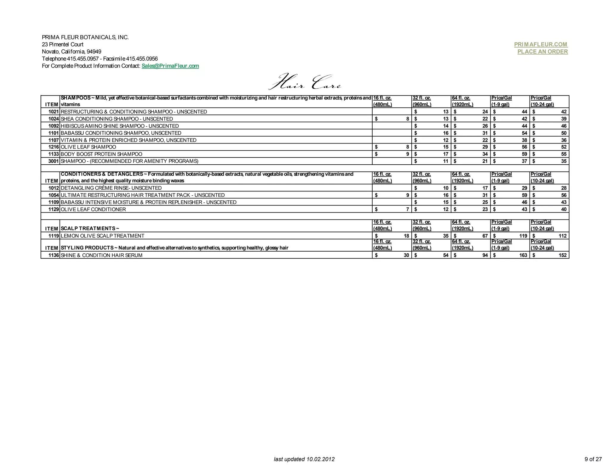 Primafleur main pricesheet | PDF