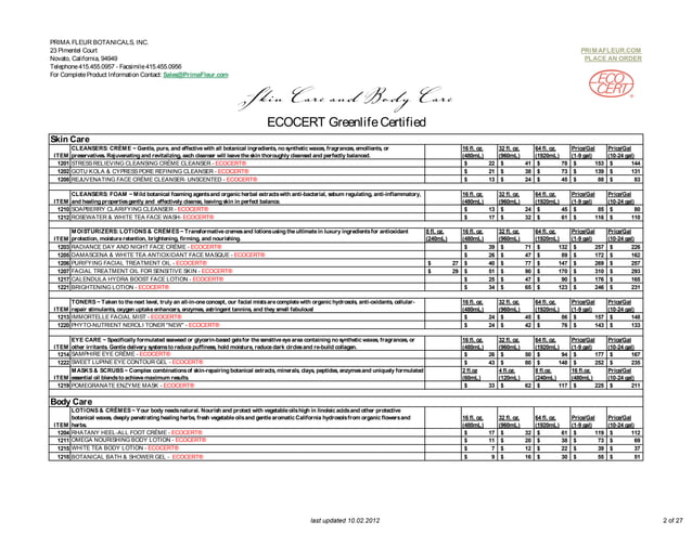 Primafleur main pricesheet | PPT