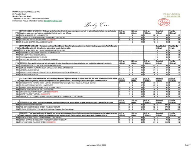 Primafleur main pricesheet | PPT