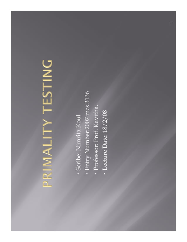 Primality Testing Pdf