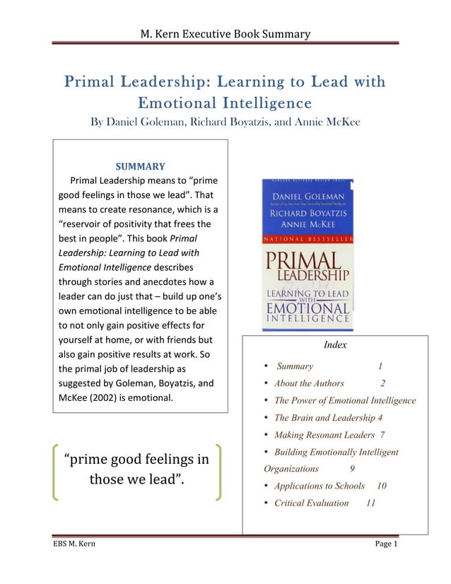 Primal leadership summay | PDF | Executive Leadership & Management ...