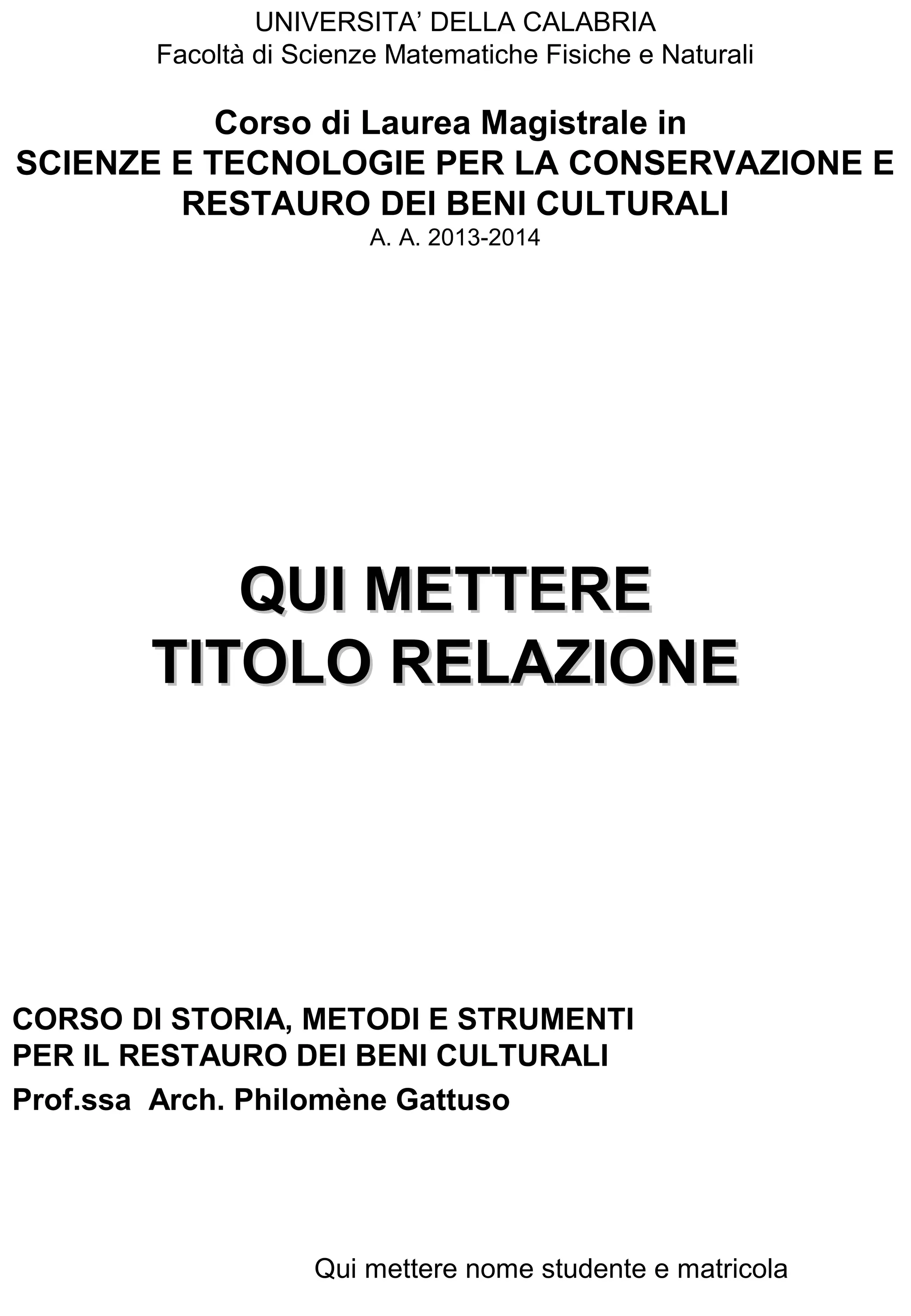 SCHEMA PRIMA PAGINA RELAZIONE - FORMATO VERTICALE | PPT