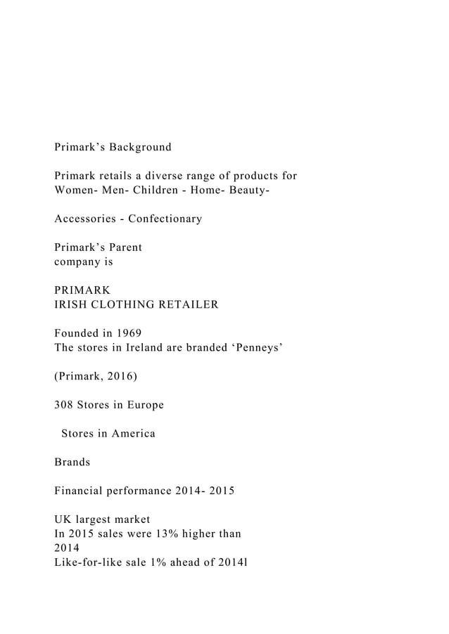 Primark’s Background Primark retails a diverse range o.docx