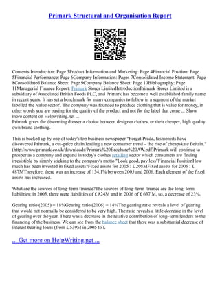 Primark Structural And Organisation Report | PDF