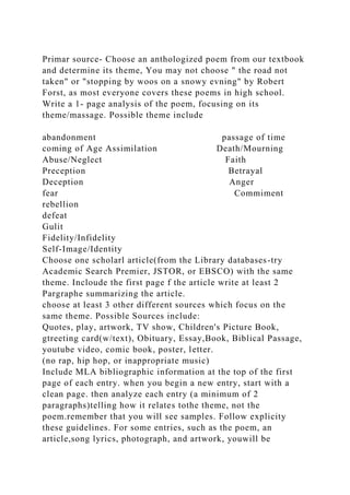 Primar source- Choose an anthologized poem from our textbook and det.docx