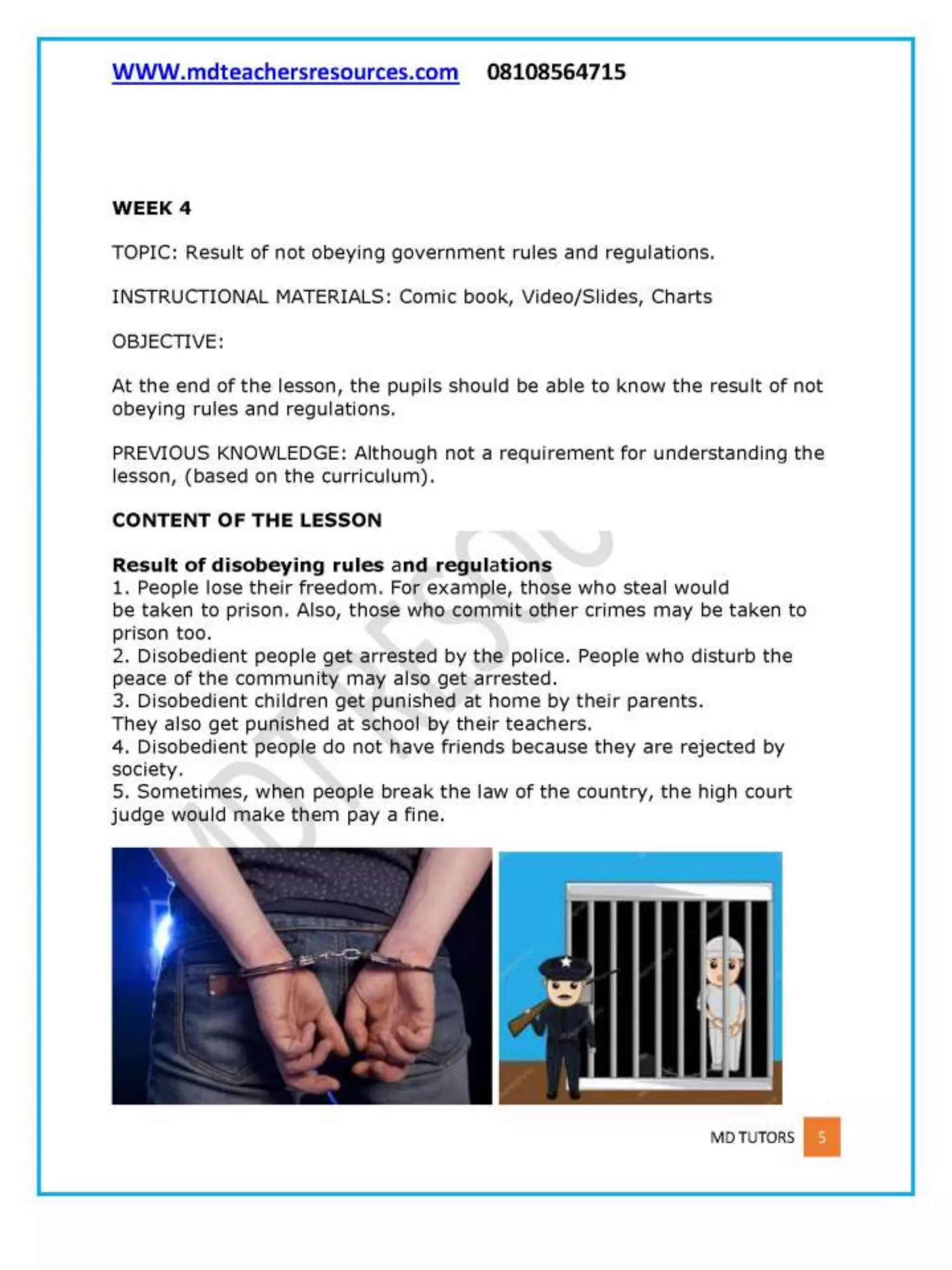 Civic Education lesson Note for Primary 1 | PPTX