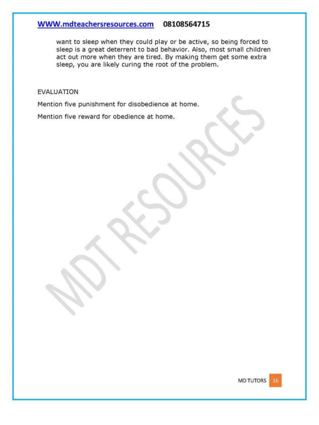 Civic Education lesson Note for Primary 1 | PPTX