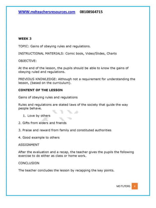 Civic Education lesson Note for Primary 1 | PPTX