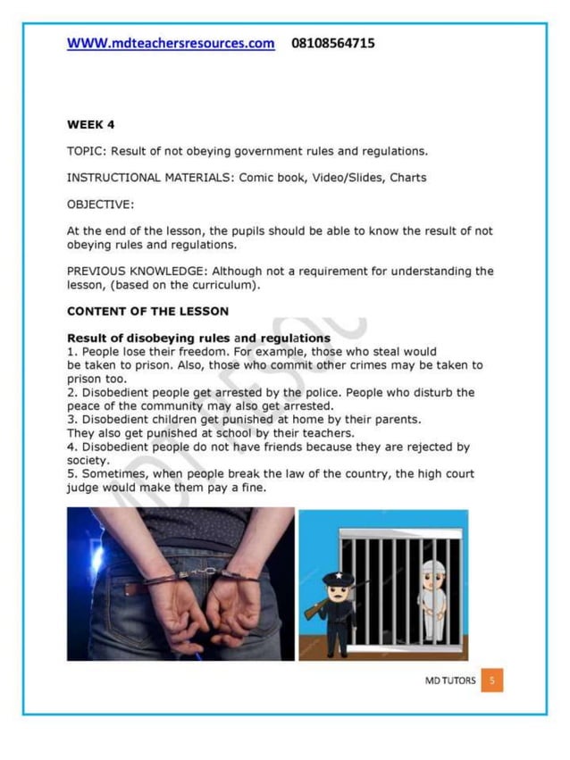 Civic Education lesson Note for Primary 1 | PPTX