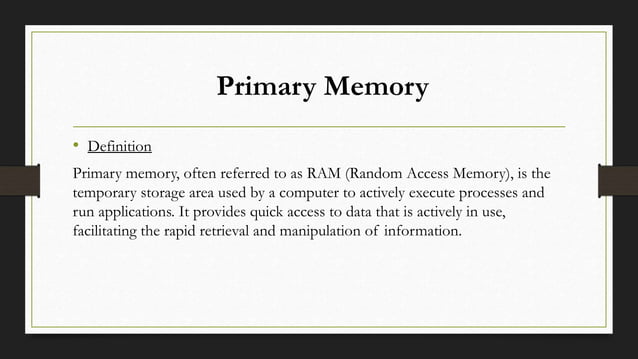 Primary and Secondary Memory.pptx | Data Storage and Warehousing | Computing