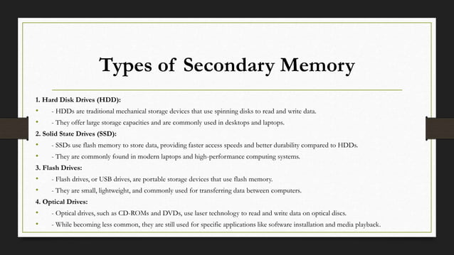 Primary and Secondary Memory.pptx | Data Storage and Warehousing | Computing
