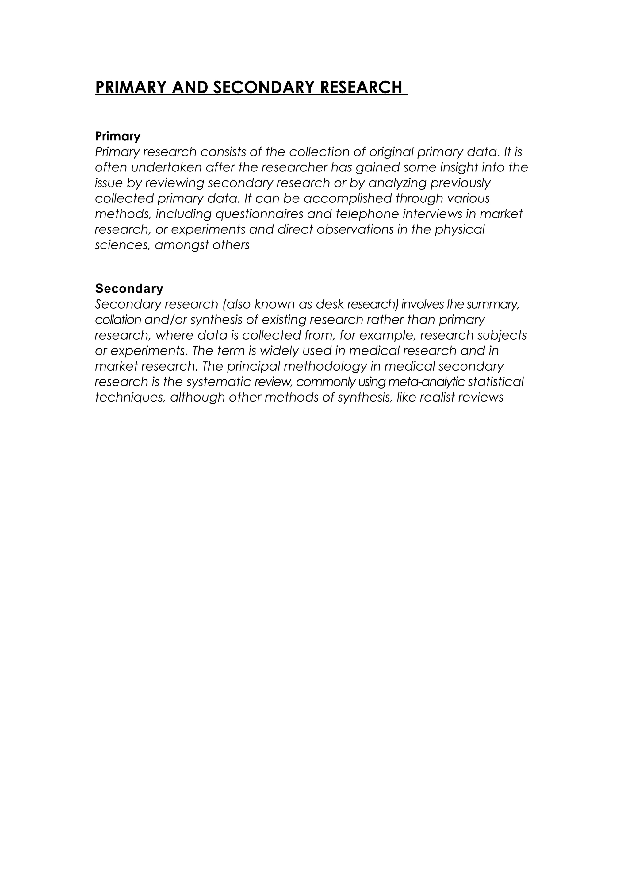 Primary and secondary research meg | PDF