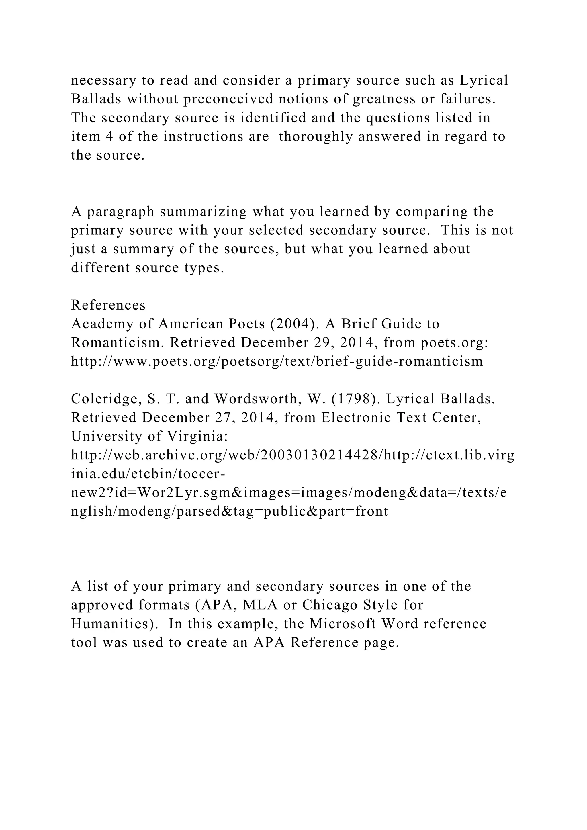 Primary and Secondary Source Comparison Assignment Instuctions and.docx