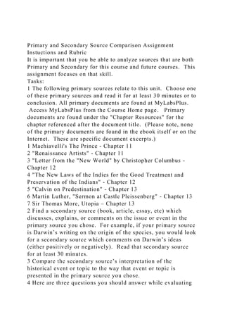 Primary and Secondary Source Comparison Assignment Instuctions and.docx