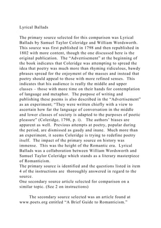 Primary and Secondary Source Comparison Assignment Instuctions and.docx