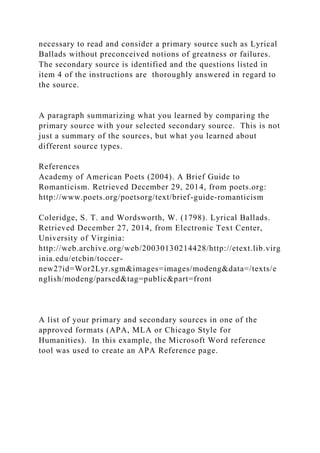 Primary and Secondary Source Comparison Assignment Instuctions and.docx
