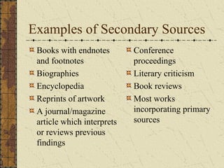 Primary and secondary Sources | PPT