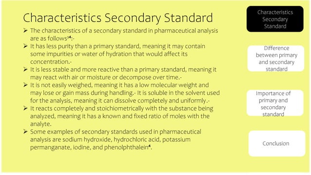 primary and secondary standard.pptx | Pharmaceutical Industry | Industries